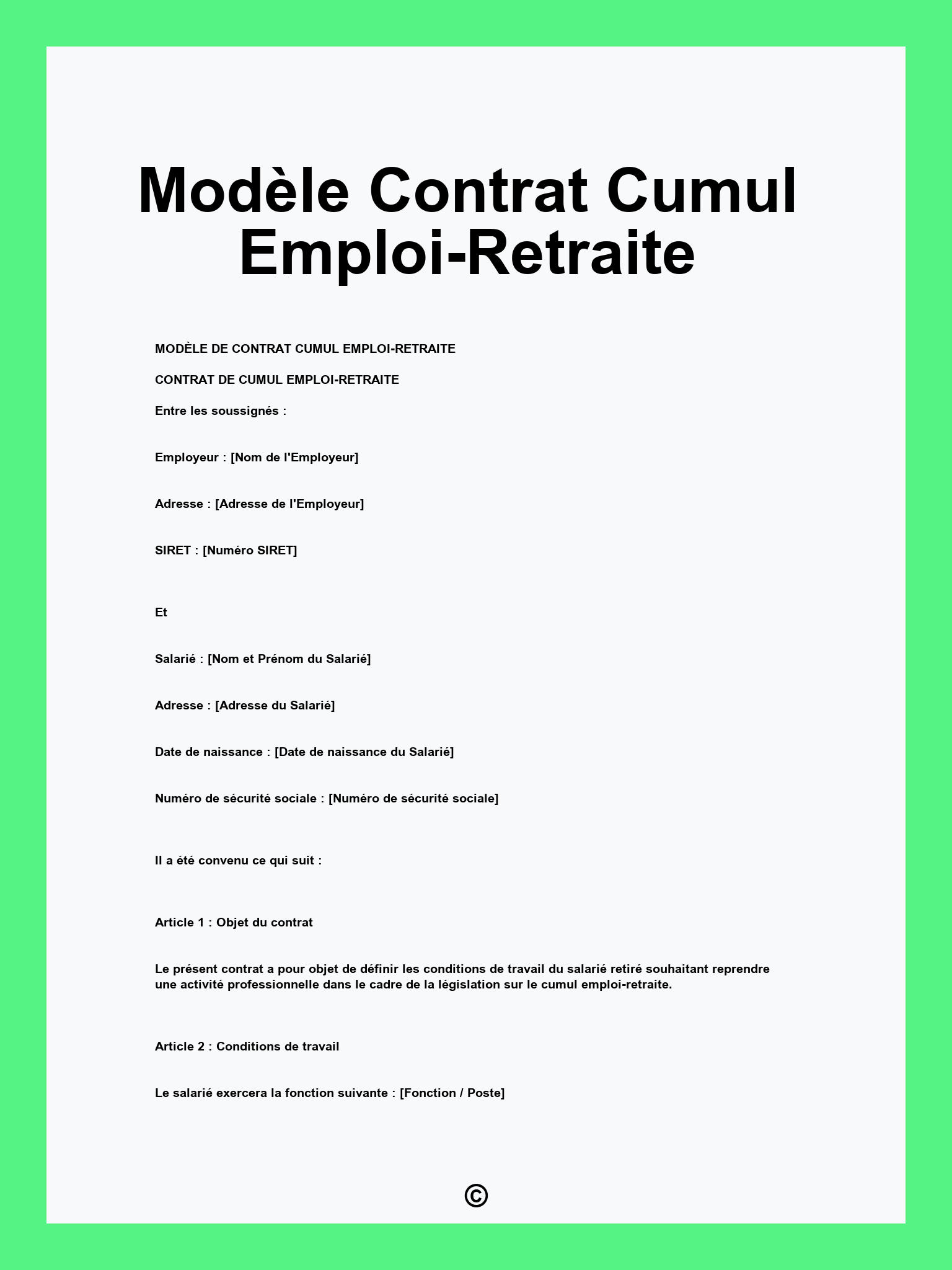 Modèle Contrat Cumul Emploi-Retraite