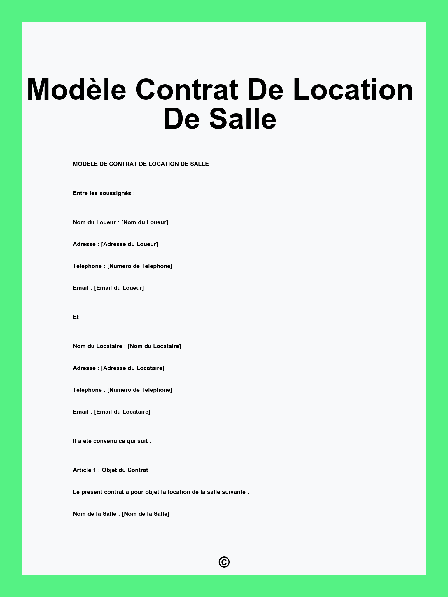 Modèle Contrat De Location De Salle