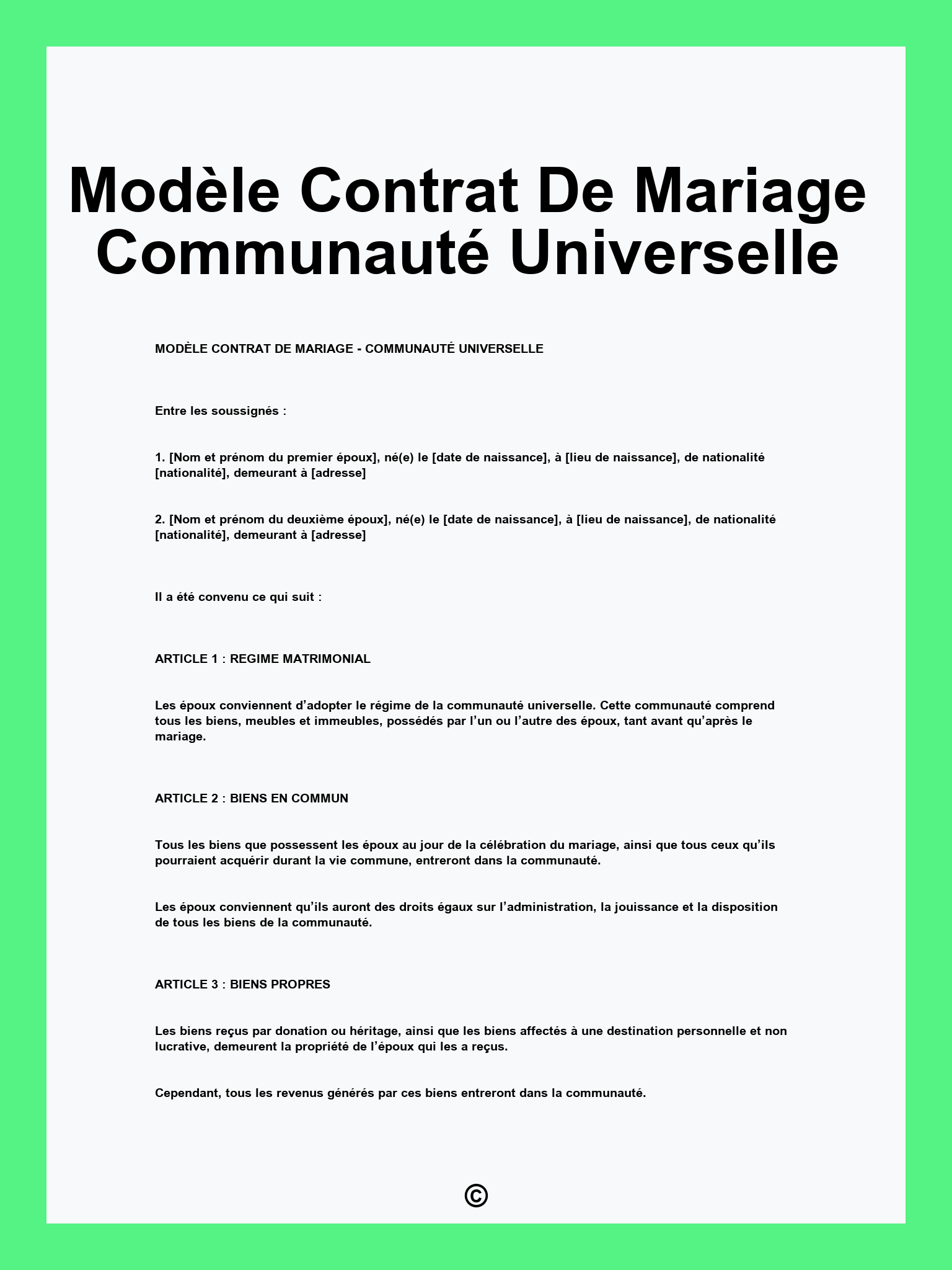 Modèle Contrat De Mariage Communauté Universelle