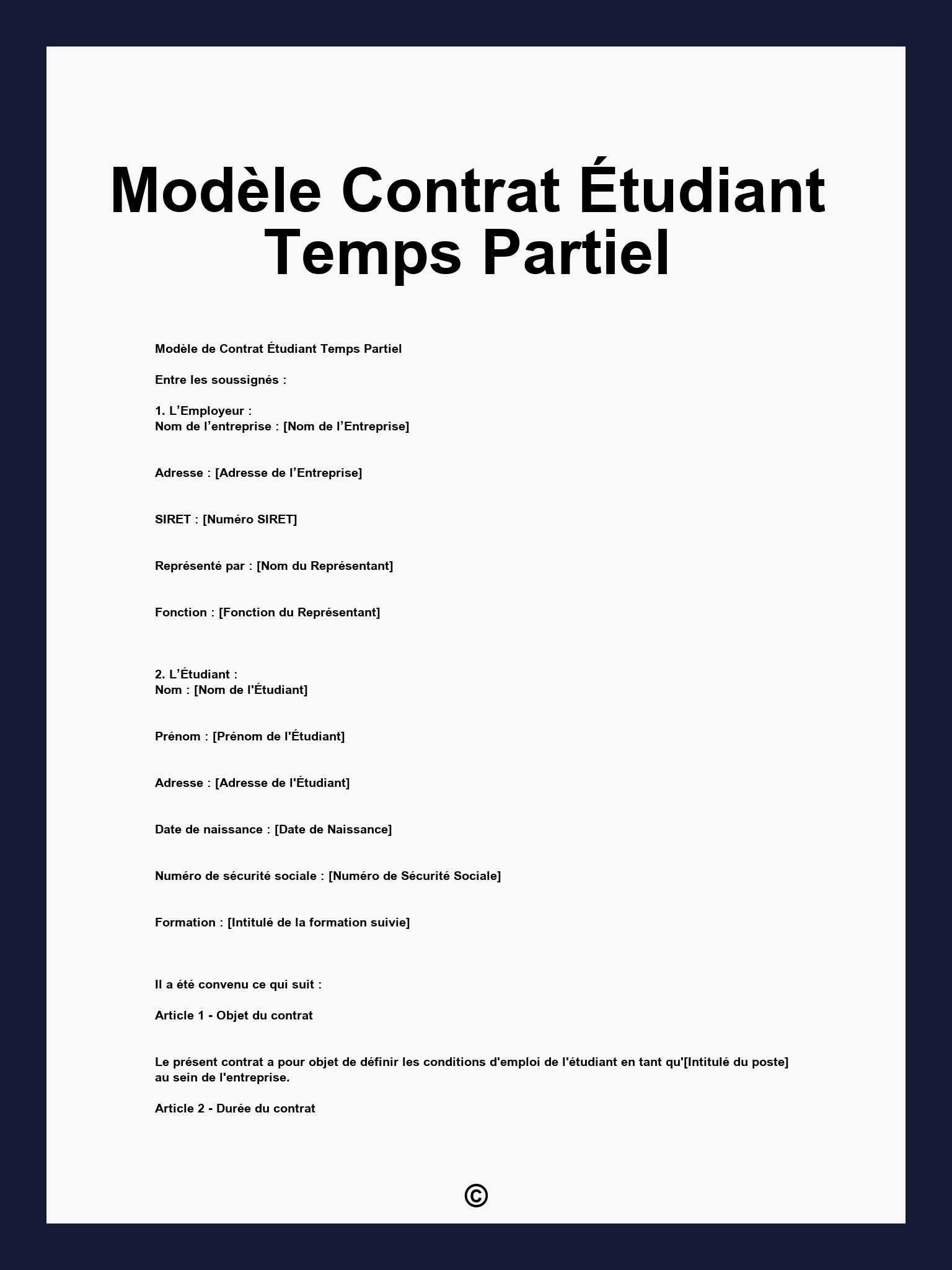 Modèle Contrat Étudiant Temps Partiel