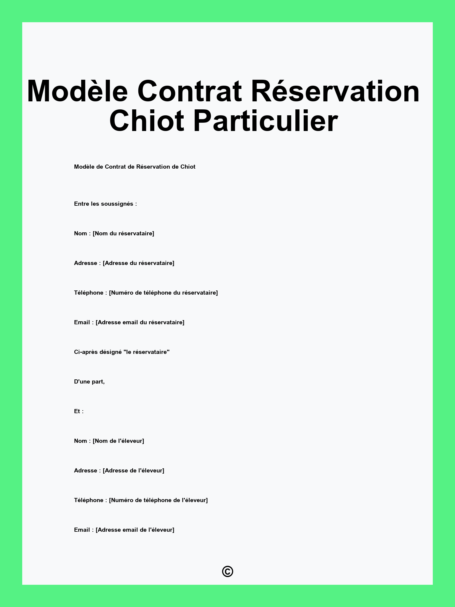 Modèle Contrat Réservation Chiot Particulier