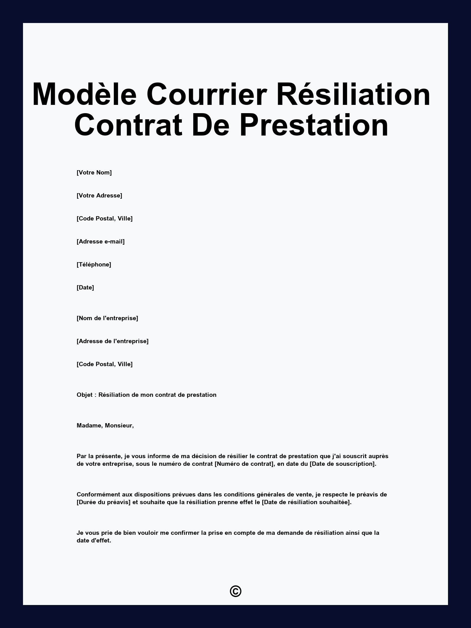 Modèle Courrier Résiliation Contrat De Prestation