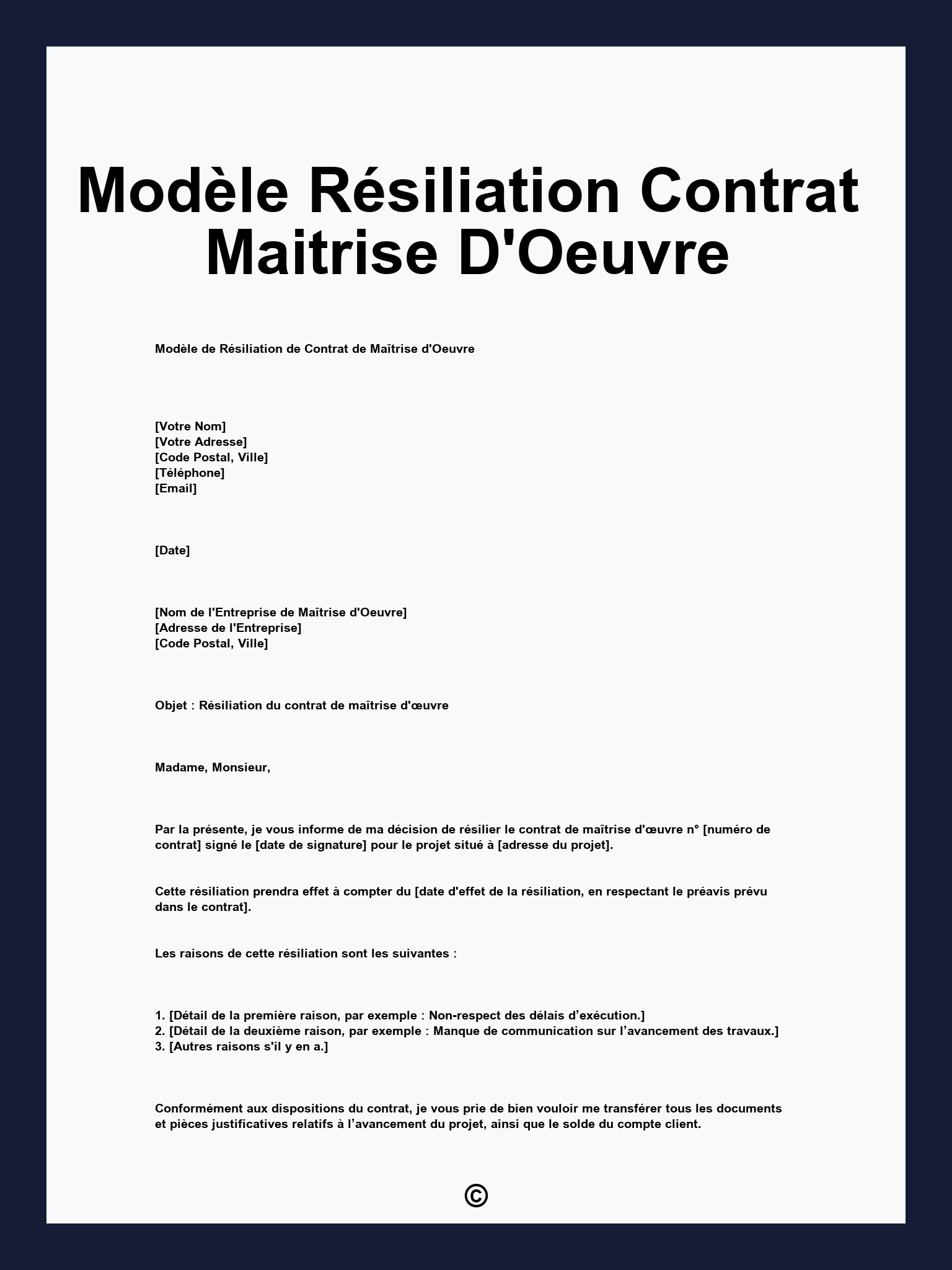 Modèle Résiliation Contrat Maitrise D'Oeuvre