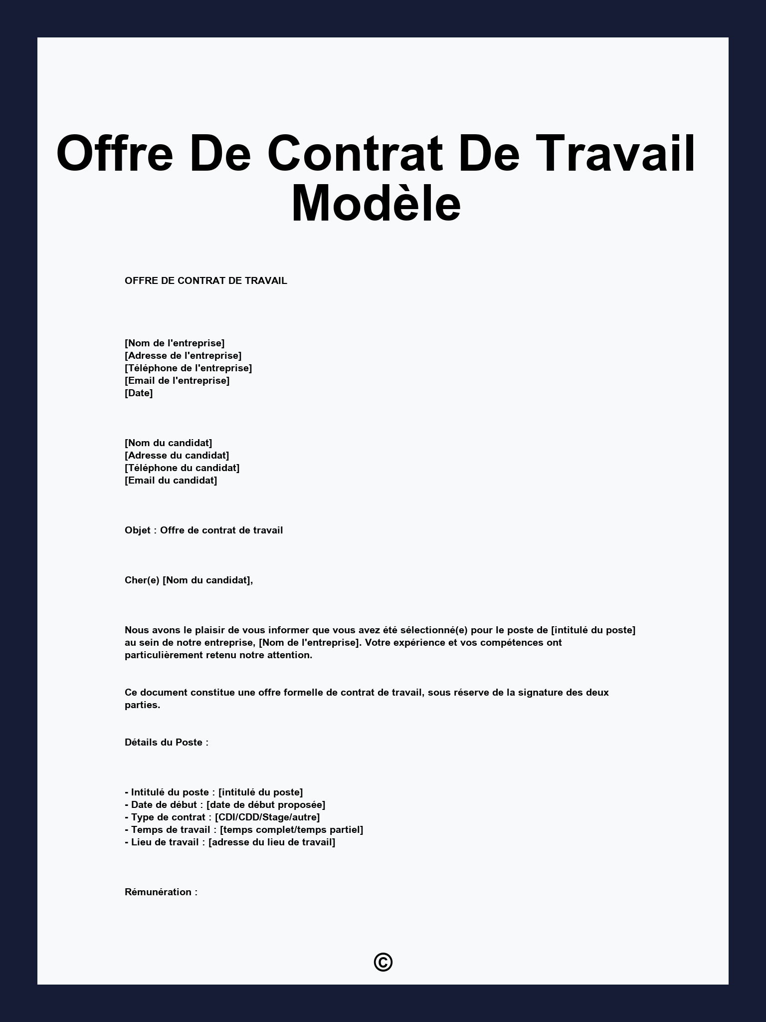 Offre De Contrat De Travail Modèle
